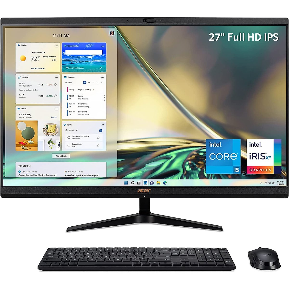 Acer Aspire 27" FHD Premium All-in-One Computer | 12th Gen Intel Core i5-1235U | Intel Iris Xe Graphics | Wireless Mouse & Keyboard | Windows 11 (Black, 32GB DDR4 | 1TB SSD)