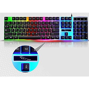 HJJWL Gaming Keyboard and Mouse Combo, RGB Rainbow Backlit Keyboard Compact USB Wired Mechanical Feeling Keyboard for Computer Gamer Office (White),Colour Name:Black (Color : Black)