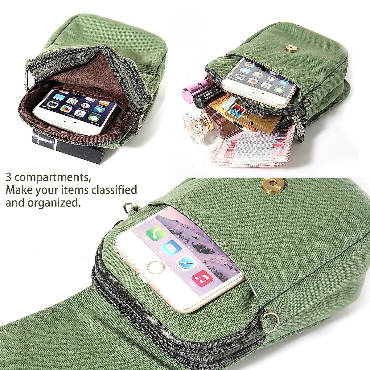 Goodhan Embroidery Canvas Crossbody Bag Cell phone Pouch Coin Purse for Women