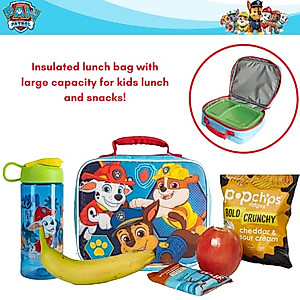 RALME Nickelodeon Paw Patrol Lunch Box with Water Bottle Set- Kids Soft Insulated Lunch Bag for Girls and Boys