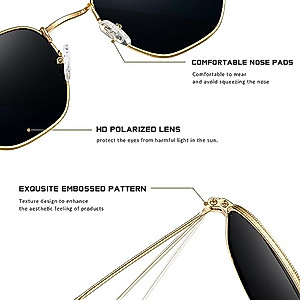 YWWPMDOF Polarized Sunglasses for Womens Men Trendy Square Hexagonal Flat Mirrored Sun Glasses UV Protection