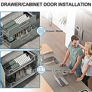 Pull Out Cabinet Drawer Organizer 2-Tier 304 Stainless Steel Wire Basket Pull Out Shelf Storage Organizer Heavy Duty Telescopic Shelving Slide Out Storage for Kitchen Base Cabinet, Cupboard, Pantry (B