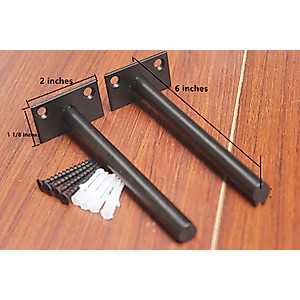 16 Pcs 6" Black Solid Steel Floating Shelf Bracket Blind Shelf Supports - Hidden Brackets for Floating Wood Shelves - Concealed Blind Shelf Support – Screws and Wall Plugs Included