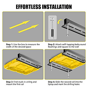 TOPTGO Overhead Garage Storage Rack,Garage Ceiling Storage Racks for Utility Bins,Overhead Tote Storage Rail System,Heavy Duty Ceiling Rack Storage Rails System Supports Most Bins(3 Pack for 2 Bins)