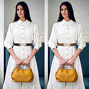 AWAYTR Skinny Belts for Women Dresses - Retro Olive leaves Buckle Stretchy Elastic Belts for Jeans(Black+ Brown,Suitable Waist 33-40in)