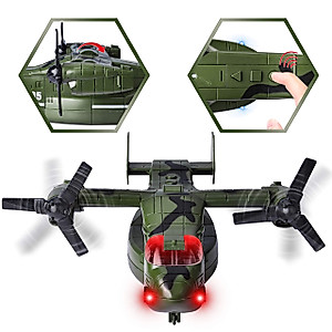 JOYIN Military Vehicle Toy Set of Friction Powered Transport Airplane and Military Truck with Light and Sound Sirens and Soldier Army Men Action Figures for Kids