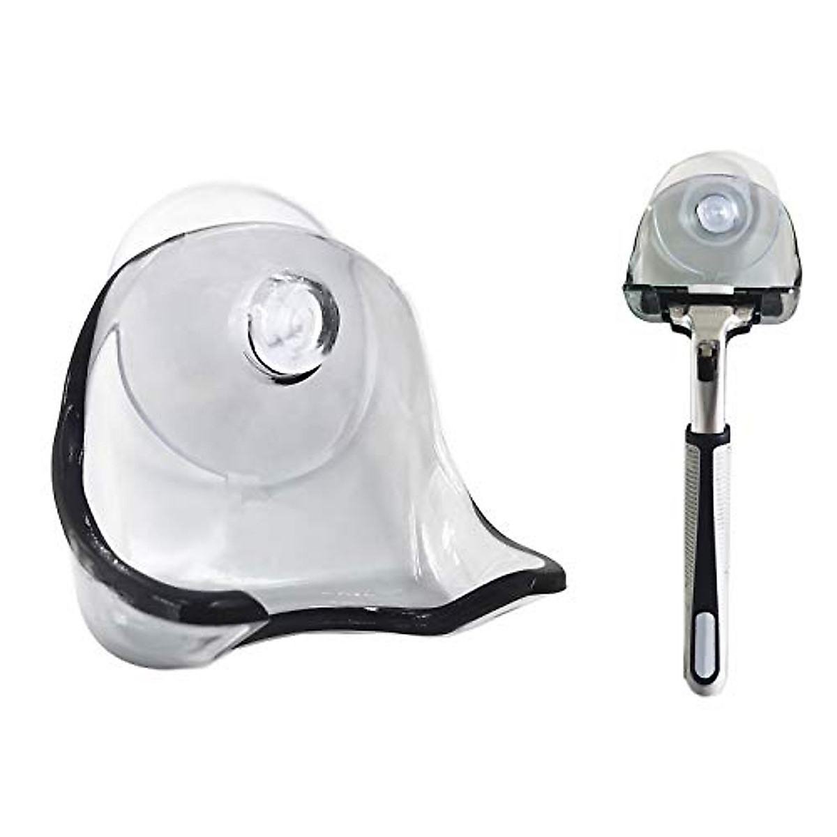 Suction Razor Holder, Clear Shaver Hook, Removable and Reusable Bathroom Wall Hanger for Razor (Gray Clear)