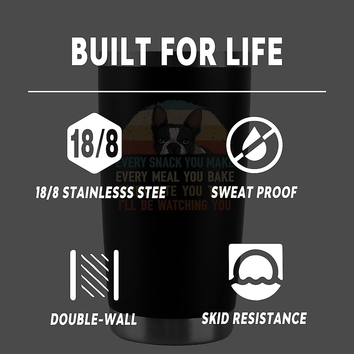 Boston Terrier Gifts for Women Men, Boston Terrier Decor Mug 20 oz Stainless Steel Tumbler with Lid,Funny Bulldog Ideal Gifts Mug, Dog mom gifts for women, Vacuum Insulated Skinny Coffee Cup