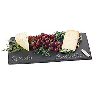 Twine Country Home Black Slate Cheese Board with Handle & Chalk Set - 16" x 8" Stone Plate Board for Tapas, Appetizers & Charcuterie Platters - Gourmet Kitchen Gift Essentials