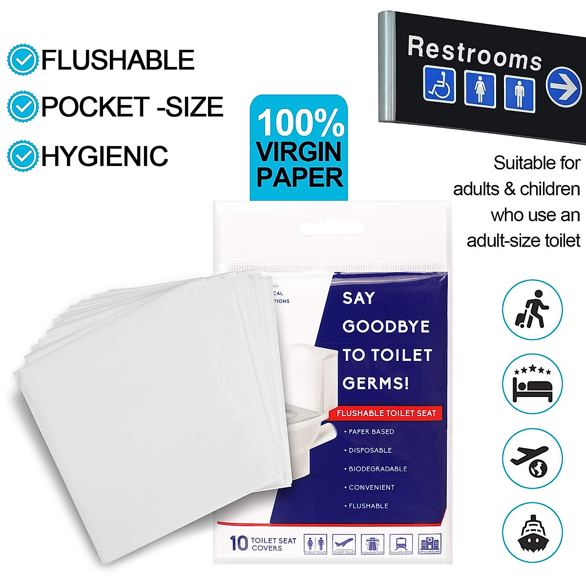 Disposable Toilet Seat Covers Flushable Paper Travel Pack (60-Count) -Disposable Seat Covers for Travel Adults Kids Baby Toddlers Potty Training Liners in Public Restrooms
