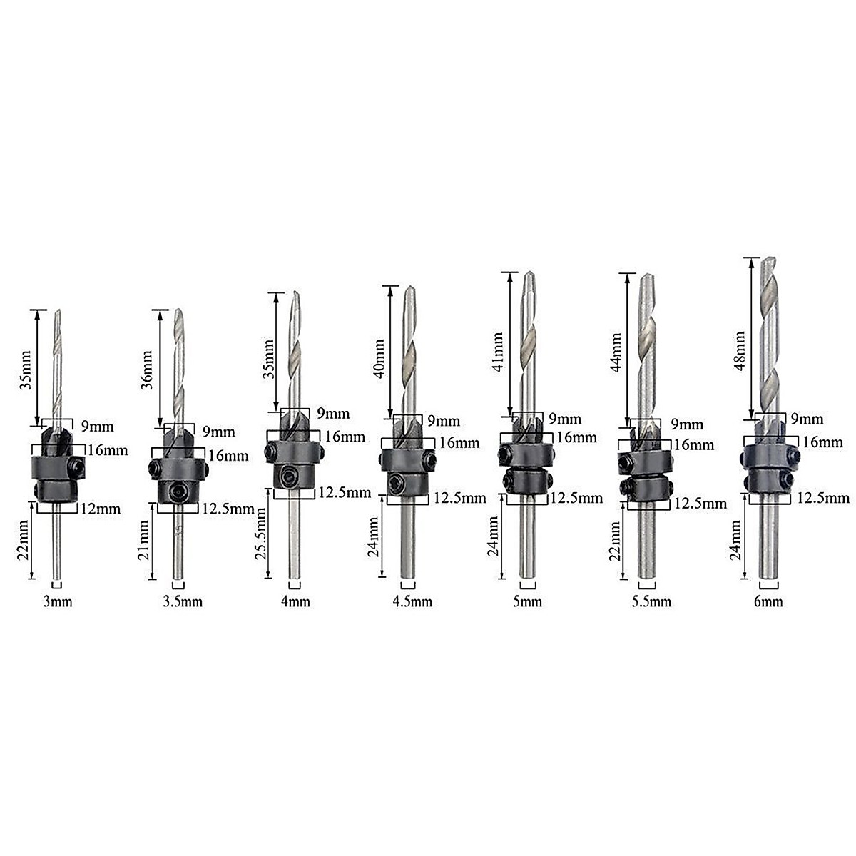 GORCHEN Countersink Drill Bit Kit Set Woodworking Screw Hole Cutter Assortment Quick Change Adjustable Depth