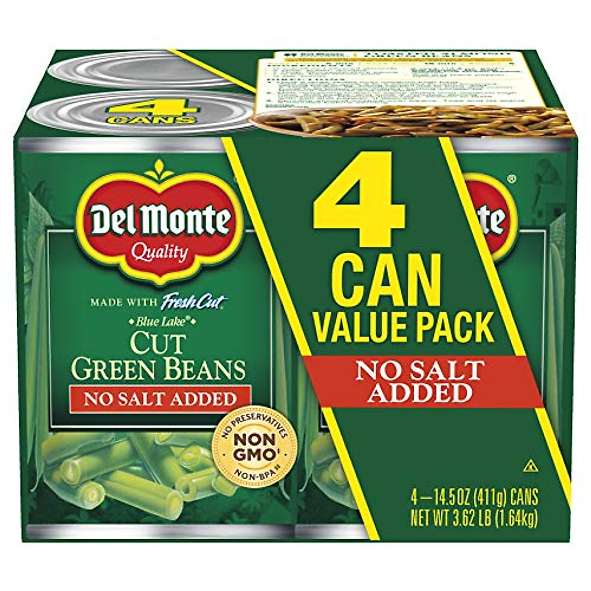 Del Monte Cut Blue Lake Green Beans With No Added Salt 4-14.5 Oz. Can, 14.5 Oz