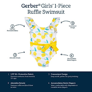Gerber Girls' One-Piece Swimsuit, White Yellow Lemons, 12 Months