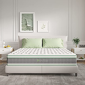 Novilla King Size Mattress, 10 Inch Hybrid Mattress in a Box, Individually Wrapped Pocket Coils Innerspring Mattress for Motion Isolation, Pillow Top Mattress with Medium Firm Feel, Groove