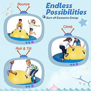 HONEY JOY 8-Foot Inflatable Dome Rocker Bouncer, Giant Roll and Play Seesaw Rocker w/6 Handles, Max Weight 250 Lbs, Blow Up Backyard Toy for Outdoor Game Activities, Gift for Boys Girls Ages 5+ (Blue)