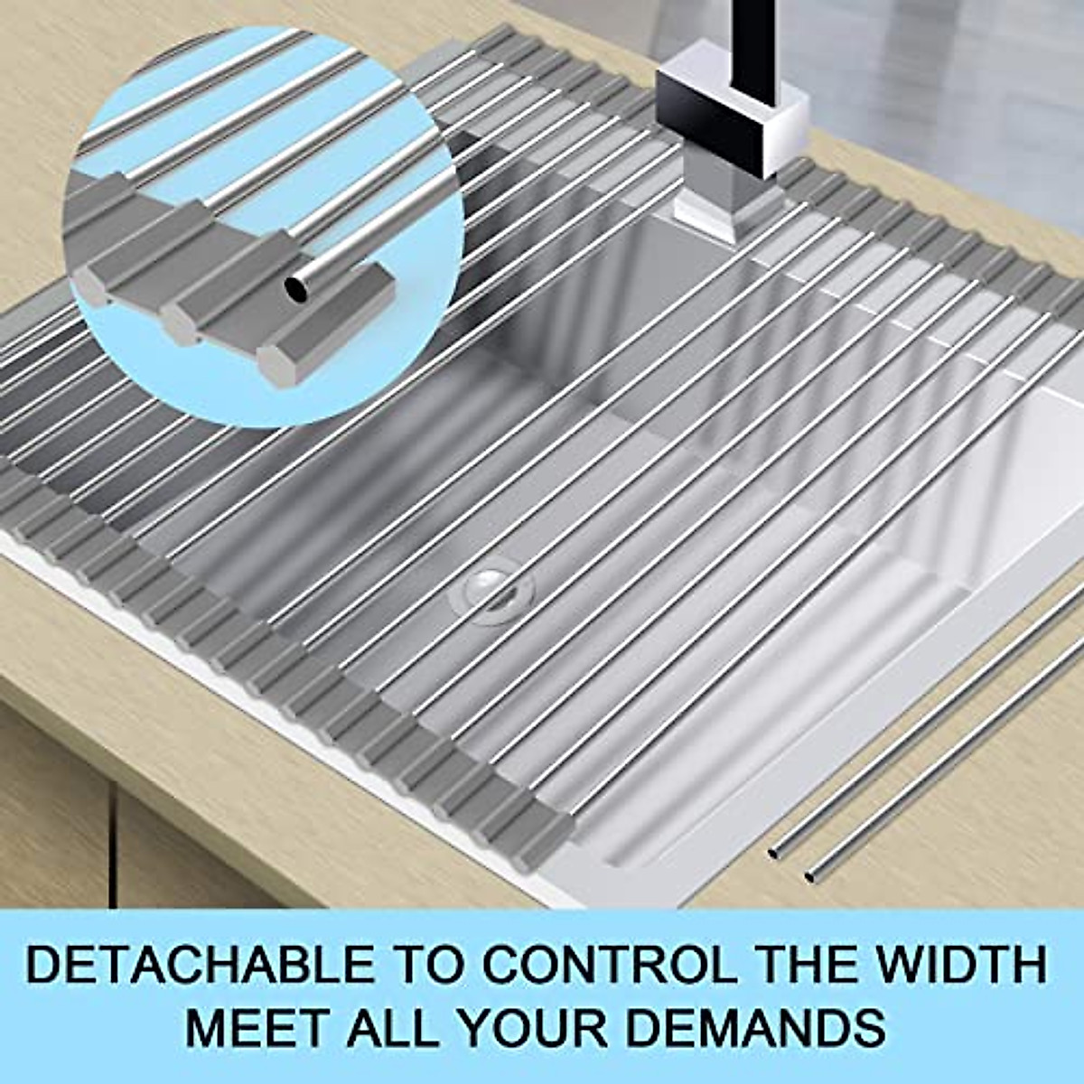 Haydyson Roll Up Dish Drying Rack, 17.5" x 15.7", Multipurpose Sink Drying Rack, Stainless Steel Sink Rack Dish Drainer Heat Resistant Dish Racks for Kitchen Counter