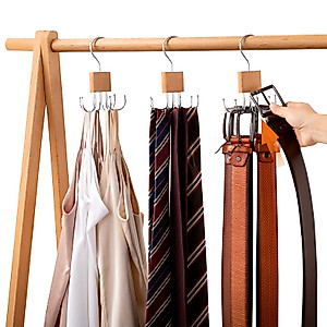ELONG HOME Belt Organizer, Wooden Block Belt Hanger Closet Organizers and Storage, Belt Rack with 6 Hooks, 2 Pack Tie Hangers