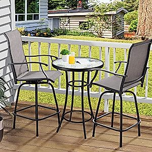 Kingdely Outdoor Bar Height Bistro Table, Round Tempered Glass Patio Table, Steel Frame Patio Furniture for Backyard, Lawn, Balcony, Pool, Black