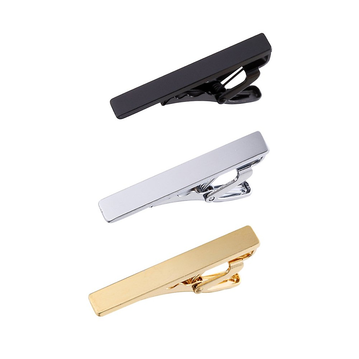 AnotherKiss Men's Skinny Tie Clip Set with Gold Silver Black 3 Tone, 1.5 Inches