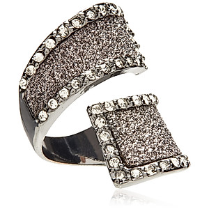 Guess Glitter and Stone Bypass Wrap Hematite Ring, Size 7