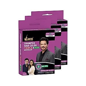 Vcare Pack Of 8 Vcare Shampoo Hair Color Black - 25Ml + Free Vetiver Bath Scrub