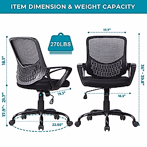 Office Chair, Ergonomic Home Desk Chair Mid Back Mesh Chair Rolling Swivel Computer Chair with Lumbar Support