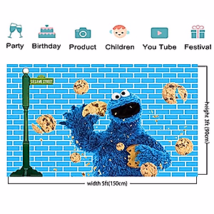 MEDSOX Cookie Monster Backdrop for Birthday Py Supplies 5x3ft Coon Banner Street Decorations