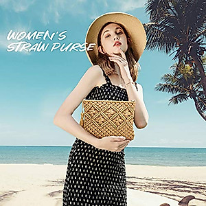 Clutch Purses for Women, JOSEKO Tassel Straw Handbag Vintage Handwoven Bag Summer Beach Bag Camel Brown