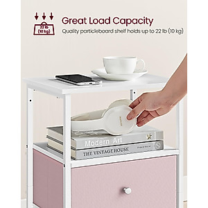 VASAGLE Nightstand, Side Table with 2 Fabric Drawers, 24-Inch Tall End Table with Storage Shelf, Bedroom, Jelly Pink and White ULGS025R05
