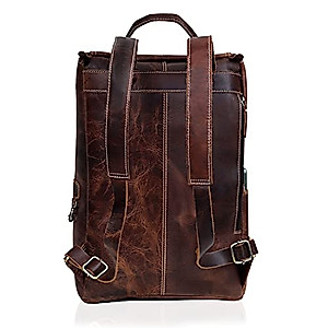 C CUERO Full Grain Leather Backpack for Men - 17 Inch Laptop Bag - Vintage Travel Rucksack - Casual Daypack for Womens (BROWN)