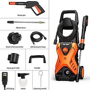 Rock&Rocker Powerful Electric Pressure Washer, 2150PSI Max 1.6 GPM Power Washer with Spray Nozzles,Soap Tank, IPX5 Car Wash Machine for Home/Car/Driveway/Patio Clean, Orange