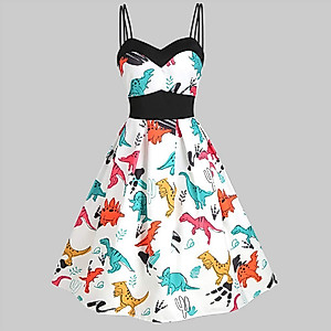 LISTHA Vintage Dance Party Swing Dress Women Dinosaur Empire Waist Mini Dresses