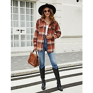 Blooming Jelly Flannel Shirts for Women Long Sleeve Plaid Shirt Shacket Jackets Fall Clothes 2023 (Small, Orange)