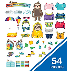 Carson Dellosa 1 World Sloth Weather Bulletin Board Set Seasons & Weather Charts,Seasonal Accents & Articles of Clothing to Dress Sloth for the Weather,Homeschool or Classroom Décor(54 pc)(Pack of 2)
