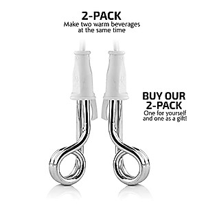 Ovente Electric Stainless Steel Immersion Heater for Tea Coffee & Beverage, 300 Watt Power Portable Submersible Instant Hot Water Warmer, Light Weight Easy Heating & Clean, White Pack of 2 CH3012