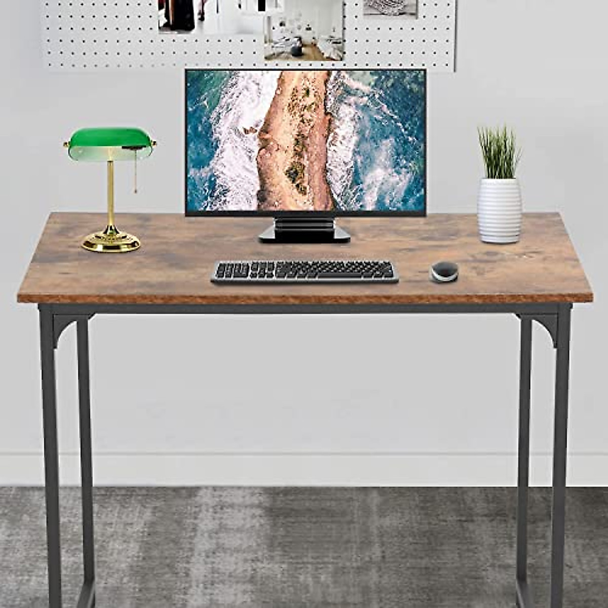 YYkokocat Computer Desk, 35'' Study Writing Table with Metal Legs, Save Space & Easy Assembly Small Office Desk for Small Space, Modern Steel Frame Wood PC Workstation for Home Office, Brown