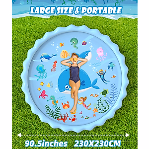 EPN Splash Pad, 86.6" Size Extra Large Sprinkler Play Mat Fun for Kids, Thicker Summer Outdoor Water Toys Toddler Pool for 3-12 Years Old Children Boys & Girls