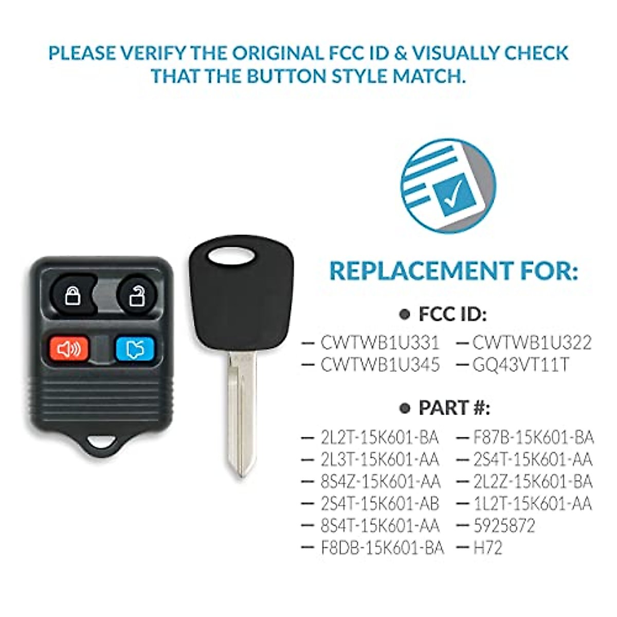 Keyless2Go Replacement for Entry Remote Car Key Fob Vehicles That Use Self-Programming with New Uncut Transponder Ignition Car Key H72 (2 Pack)