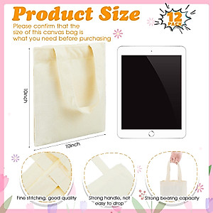 Amylove 12 Pcs Mini Tote Bag Blank Canvas Tote Bags Reusable Mini Canvas Bag Bulk DIY Blank Canvas Tote Sacks Goody for Kids (Natural Color,10 x 10 Inch)