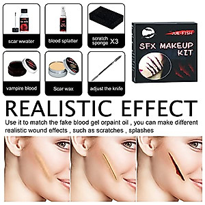Halloween Fake Blood Makeup Kit,Halloween Sfx Makeup Kit,Halloween Scary Face Makeup,Sfx Makeup Fake Wound Scar,Realistic Washable for Art,Theater,Halloween,Parties and Cosplay