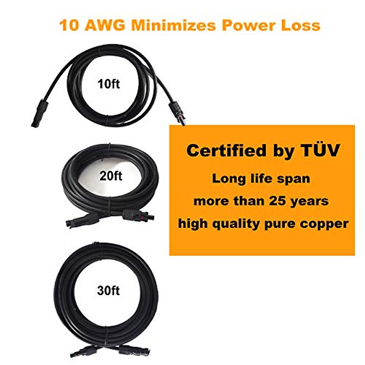 JHBOX 10AWG 1 x 20ft Solar Panel Extension Cable | Female and Male Connectors | Solar Connector Adaptor Kit Tool | DIY Panel Solar Kits for Home Shop RV Roof | TUV Certified