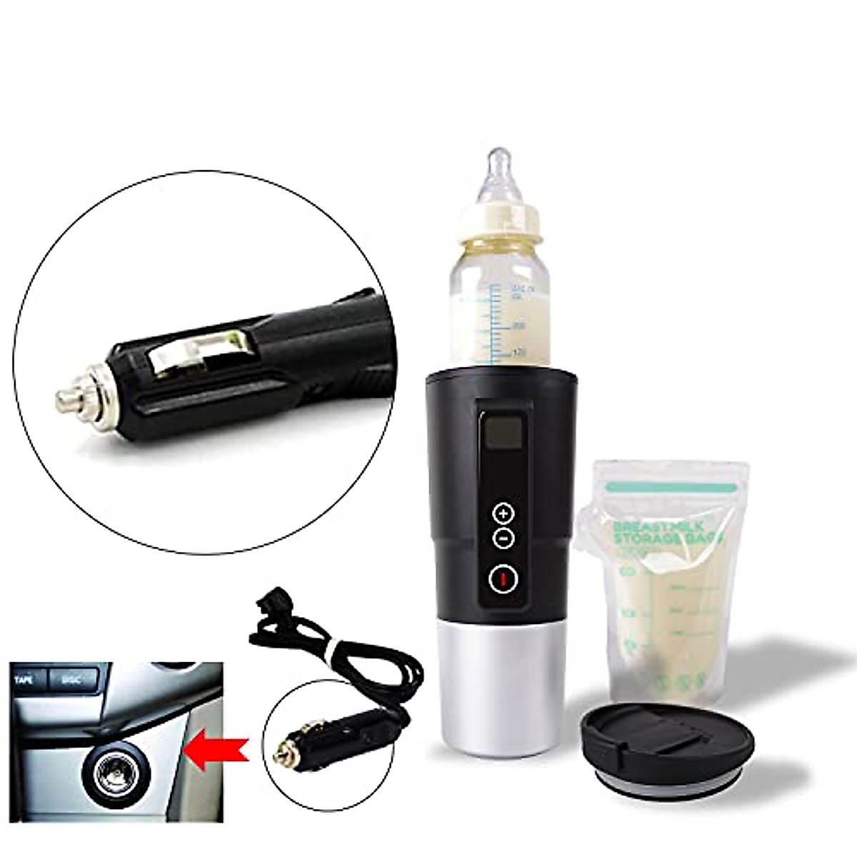 12V Baby Bottle Warmer Car Bottle Warmer for Breastmilk Bottle Heater for Babies Smart Temperature Control Mug for Coffee/Tea/Beverage/Milk and Hot Chocolate (Black)