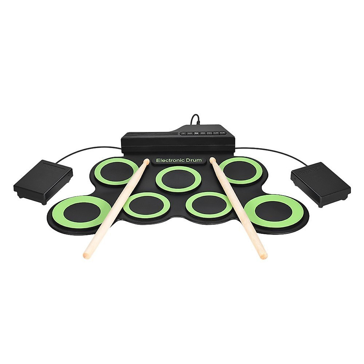 LokFy Electronic Drum Set Roll Up Drum Pad Portable, with Headphone Jack, Foot Pedals and Drum Sticks, Gift for Beginner (Green)