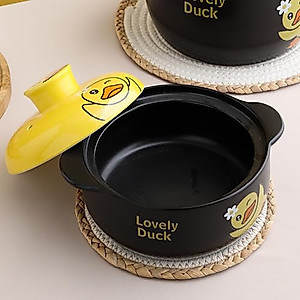 Korean Premium Duck Cartoon Ceramic Yellow Casserole Clay Pot with Lid, Perfect for Cooking Hot Pot, Dolsot Bibimbap, and Soup (2-Quarts)