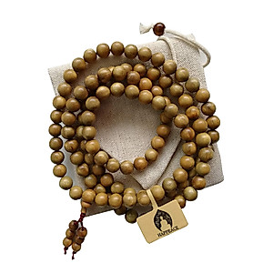 HAPPEACE 8mm Natural Fragrant Green Sandalwood 108 Mala Meditation Beads - Tibetan Buddhism Prayer Beads