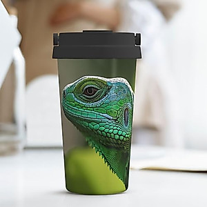 GTKSYNVE Reusable Coffee Mug with Lid and Handle, Green Lizard Tumbler for Hot & Cold Drinks 16oz Stainless Steel Insulated Coffee Tumblers Double Wall Vacuum Thermal Cup