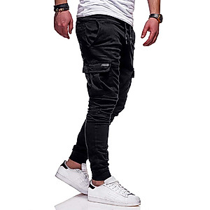 Fashion Sport Pants, Mens Hip Hop Joggers Pants Casual Athletic Running Track Drawstring Sweatpants Trousers (Black, M)
