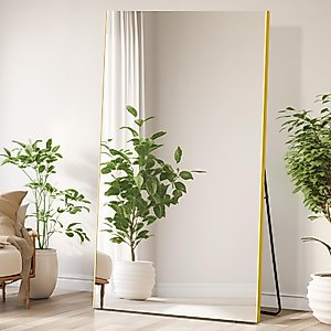 brisafe 71"x40" Full Length Mirror, Oversize Shatterproof Standing Mirror, 0.04mm Nano-Film Ultra Light Mirror for Gym Home Living Room Bedroom, Gold