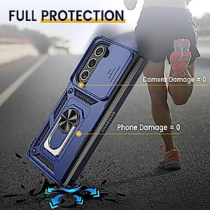 Goton for Samsung Galaxy Z Fold 5 Case with Slide Camera Cover & Screen Protector, Armor Phone Case Built-in 360° Rotate Ring Stand Heavy Protective for Samsung Z Fold 5 5G Case Accessories Blue