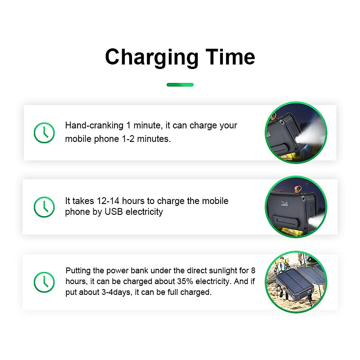 B BZ Solutions Solar Power Bank with Manual Hand Crank Power Generator12000mAh for iPhone, Tablet, Samsung Dual USB Output Emergency LED Light Outdoor Camping Survival Gear